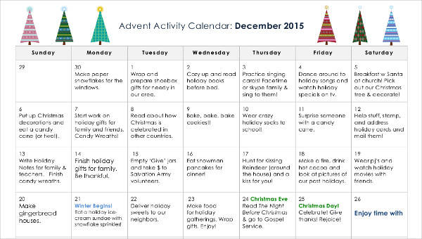 Printable Activity Calendar