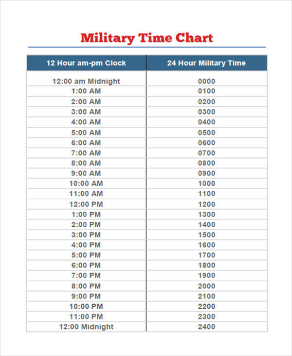  24 Hour Time Table Chart Printable