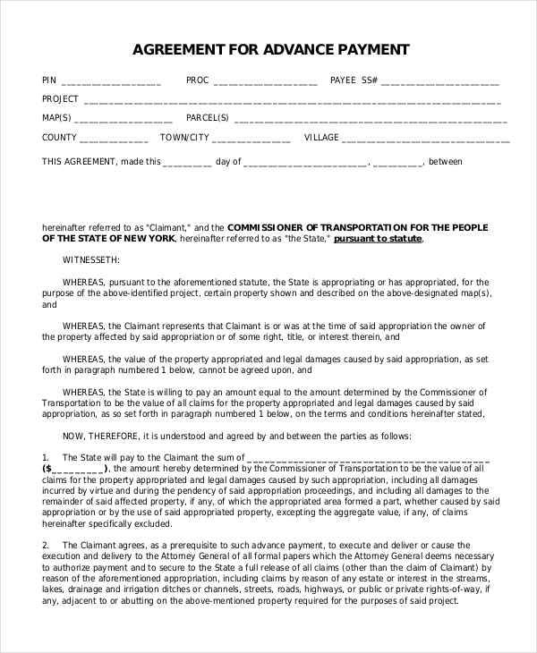 Advance Payment Contract Template Advance Payment Contract Template
