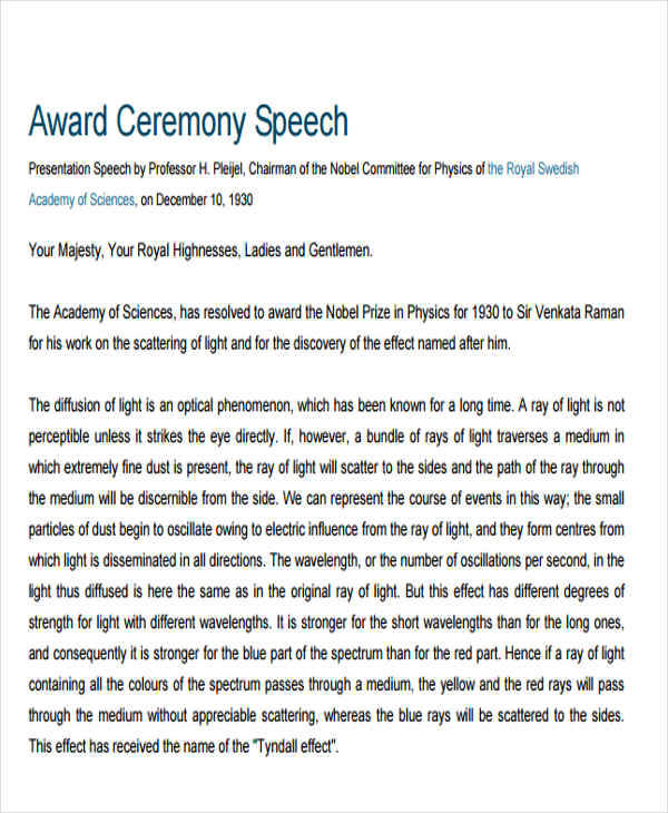 Speech For Award Ceremony In Office Coverletterpedia