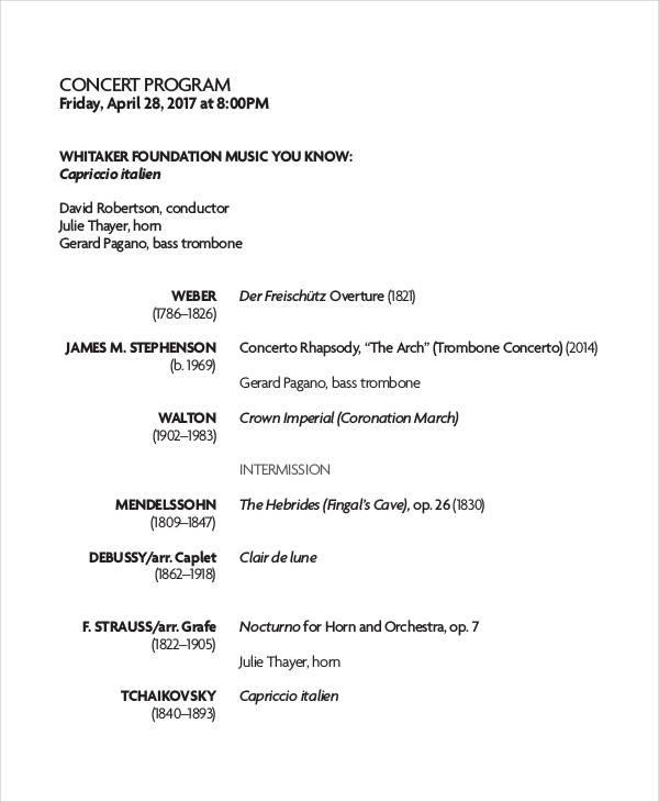 Music Concert Program Template Word PDF Template