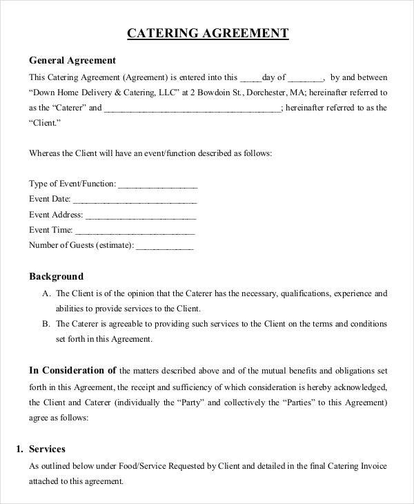 Catering Agreement Template Free Templates Printable