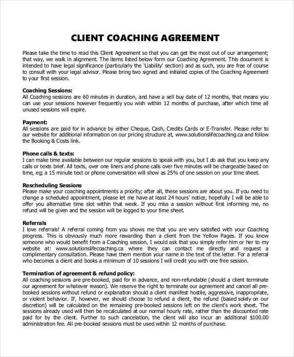 FREE 8 Coaching Contract Samples Templates In PDF MS Word Google 