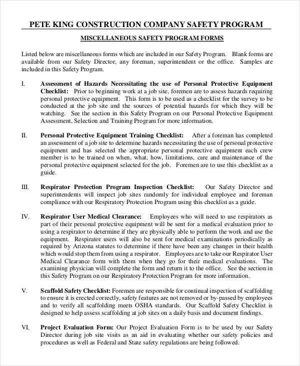 FREE 8 Safety Program Samples In PDF