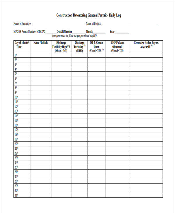 Construction Daily Log Template Project