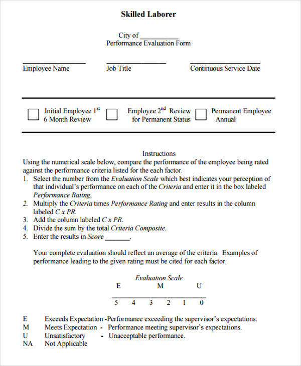 Sample Employee Evaluation Forms Pdf The Document Template