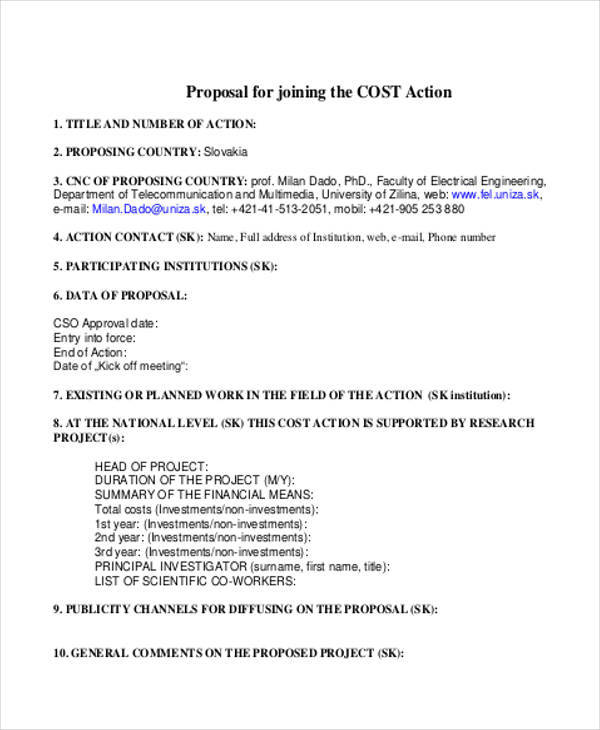 FREE 11 Cost Proposal Templates In Excel MS Word PDF Google Docs 