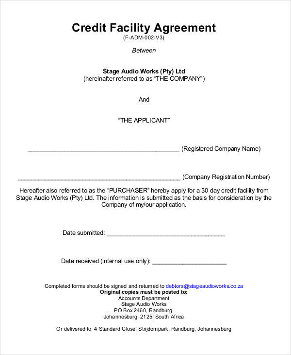 Credit Contract Template HQ Template Documents