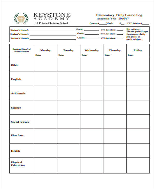 Daily Lesson Log Template Free Download Templates Printable Download