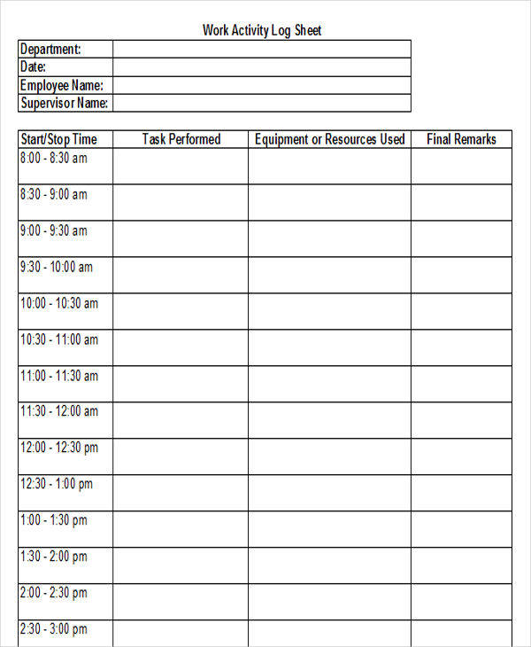 FREE 16 Time Log Samples Templates In PDF MS Word