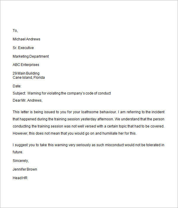 FREE How To Write A Warning Letter For Employee Conduct Samples 