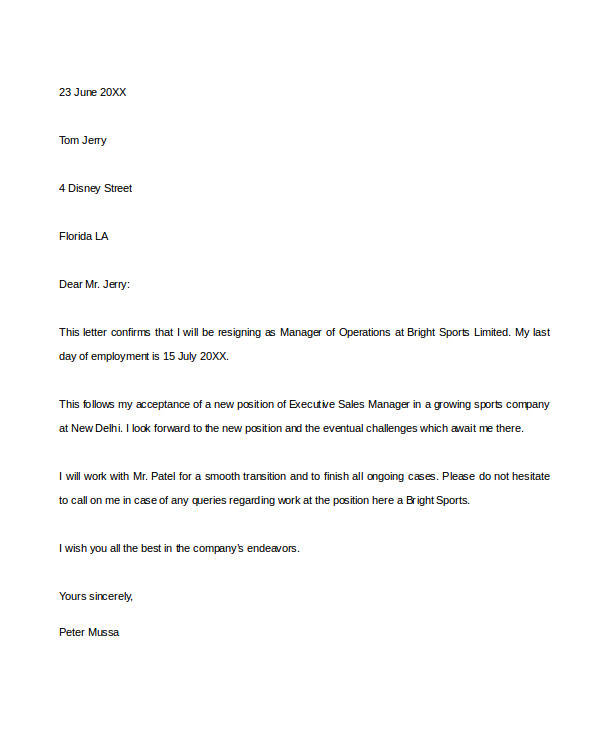 Resignation Letter Sample For Employee Database Letter Template