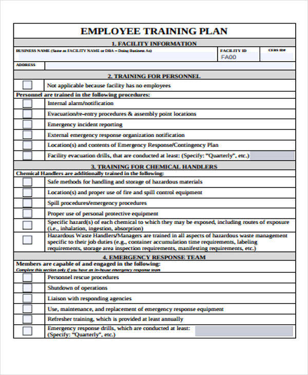 Sample Training Plan Template For Employees