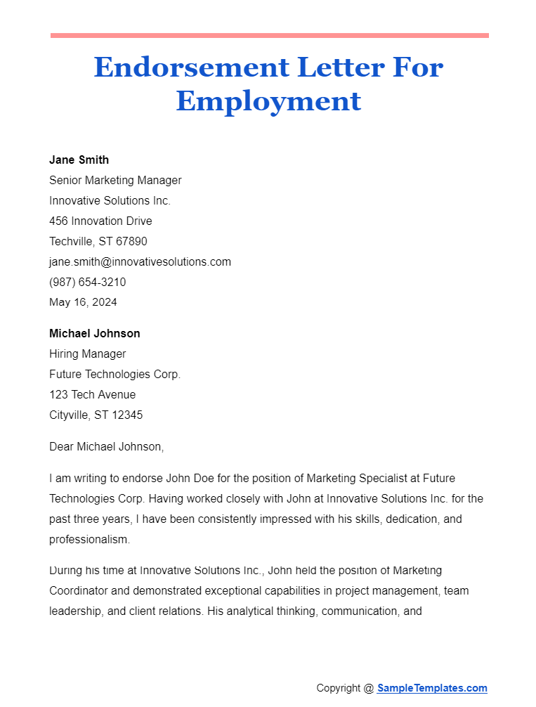 Letter Of Endorsement Template