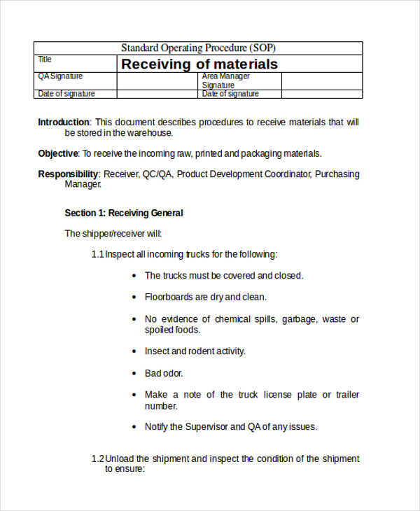 Warehouse Sop Template Word