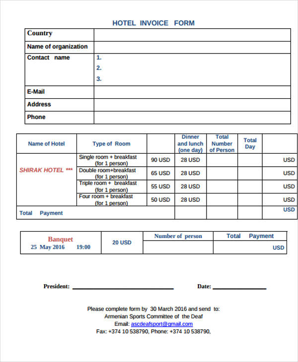 FREE 10 Hotel Invoice Samples Templates In PDF Google Docs