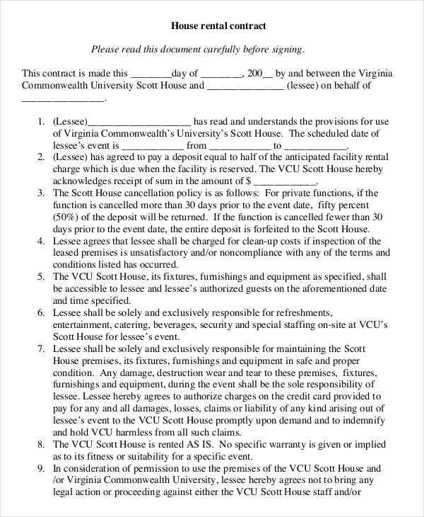 FREE 4 House Rent Contract Samples Templates In PDF MS Word