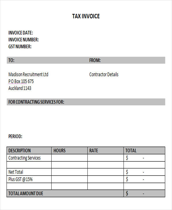 Excel Contractor Invoice Template Database