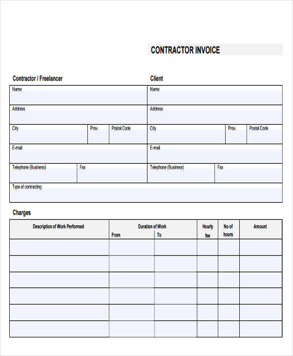 Free Printable Construction Invoice Template