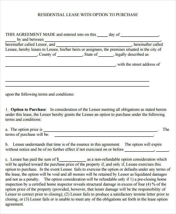 FREE 9 Rent to Own Contract Samples Templates In PDF Google Docs 