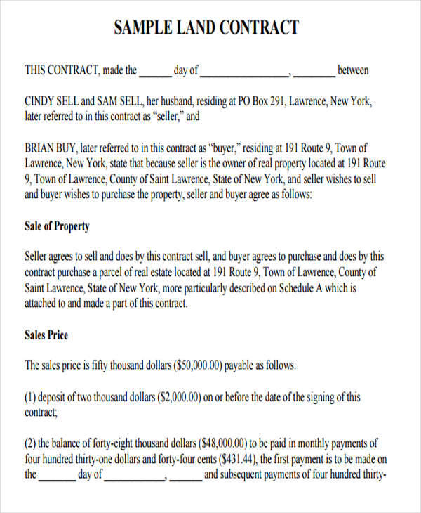 Land Sale Contract Sample PDF Template