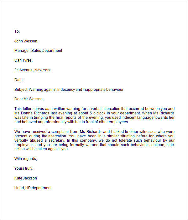 FREE How To Write A Warning Letter For Employee Conduct Samples 