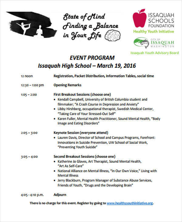 FREE 29 Event Program Samples Templates In PDF MS Word