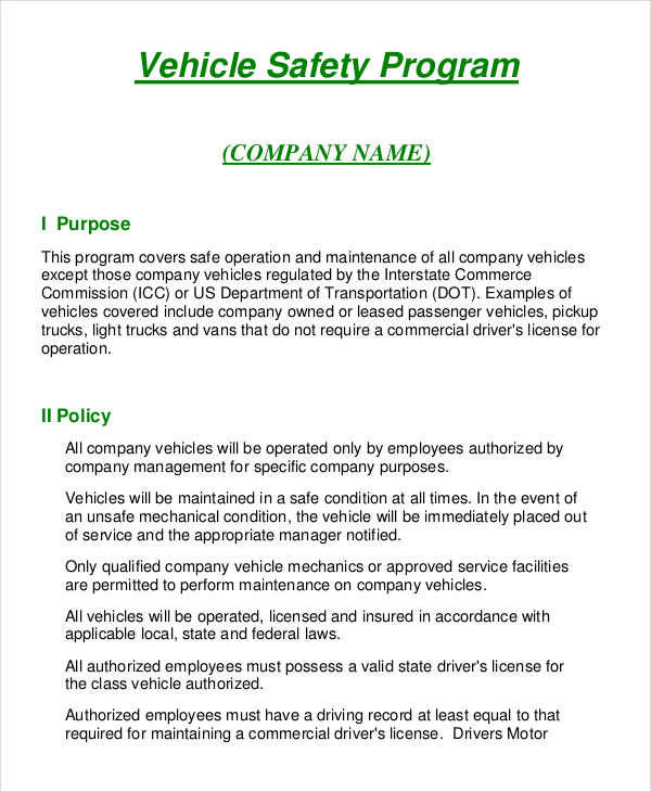 Driving Safety Program Template