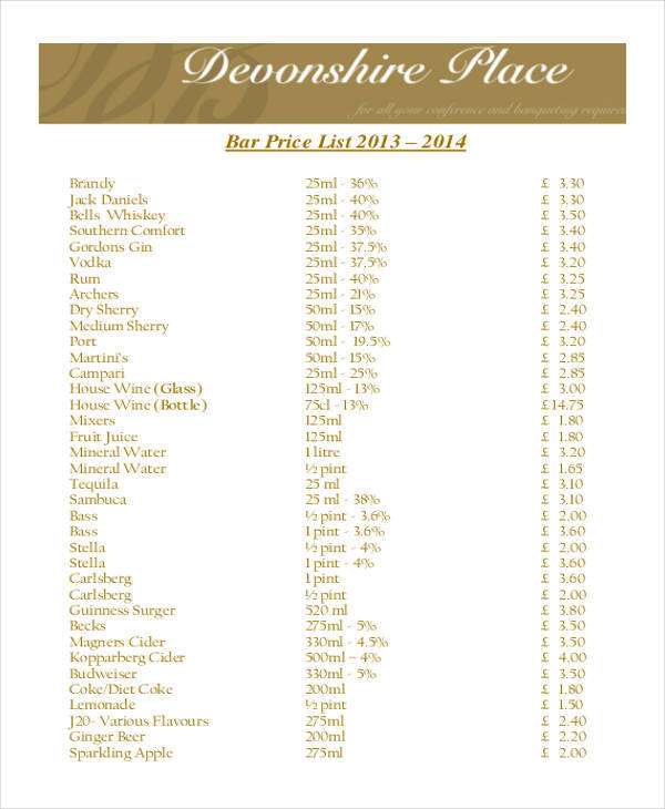 FREE 23 Price List Samples In MS Word Pages Google Docs Google 
