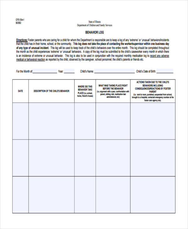FREE 11 Behavior Log Samples In PDF