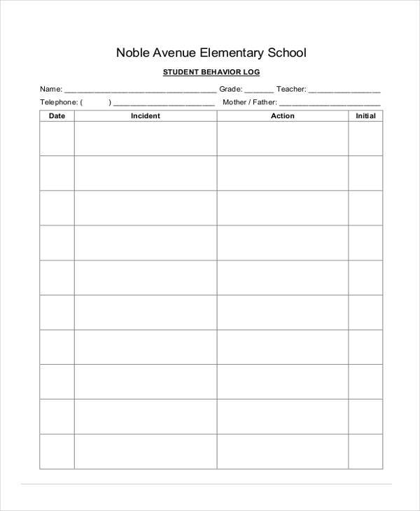 Student Behavior Log Template HQ Printable Documents