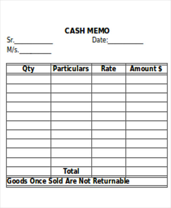 FREE 10 Sample Cash Memo Templates In MS Word Google Docs Pages PDF