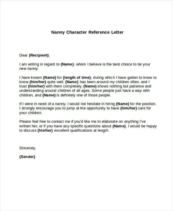 FREE 6 Sample Nanny Reference Letter Templates In PDF MS Word 