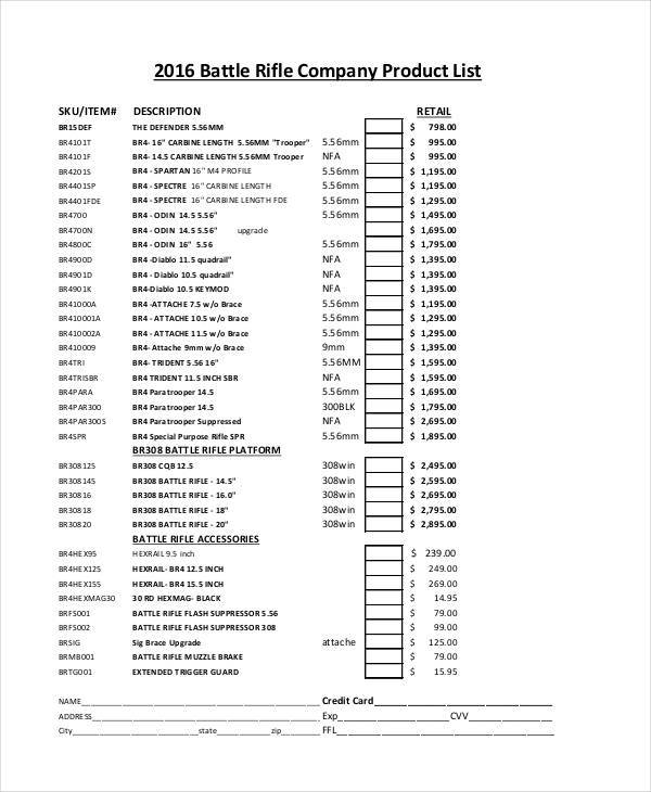 FREE 8 Product List Samples Templates In PDF MS Word