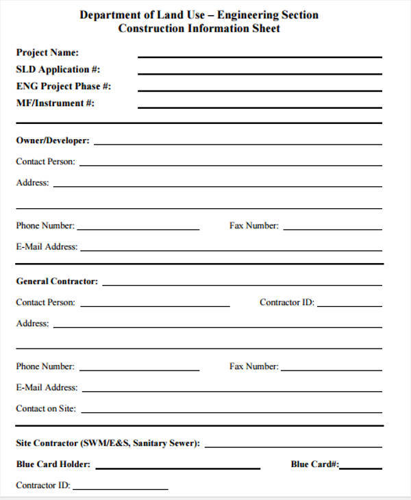Basic Information Sheet Template Basic Information Sheet Template