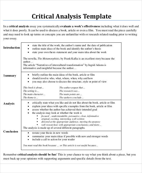 FREE 8 Critical Analysis Templates In Google Docs MS Word Pages PDF