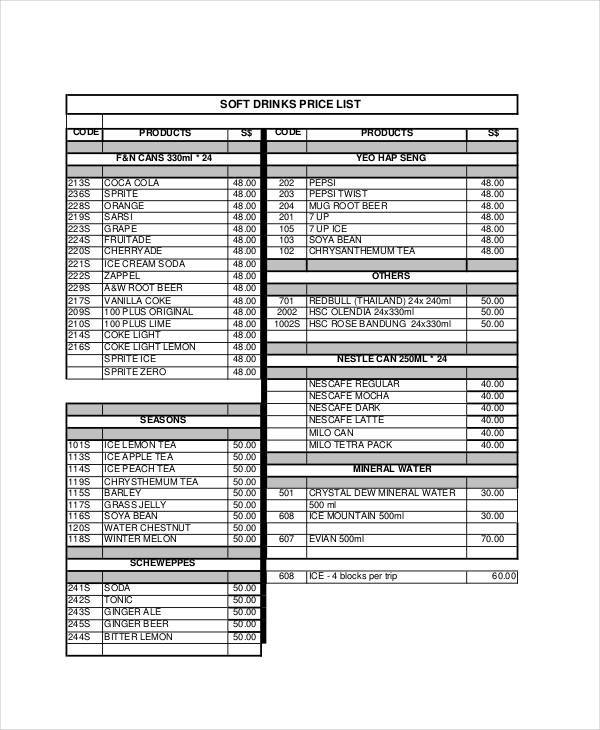 FREE 54 Price List Samples In PDF MS Word PSD AI Publisher 