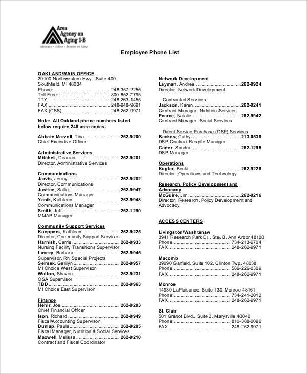 FREE 8 Employee List Samples In PDF