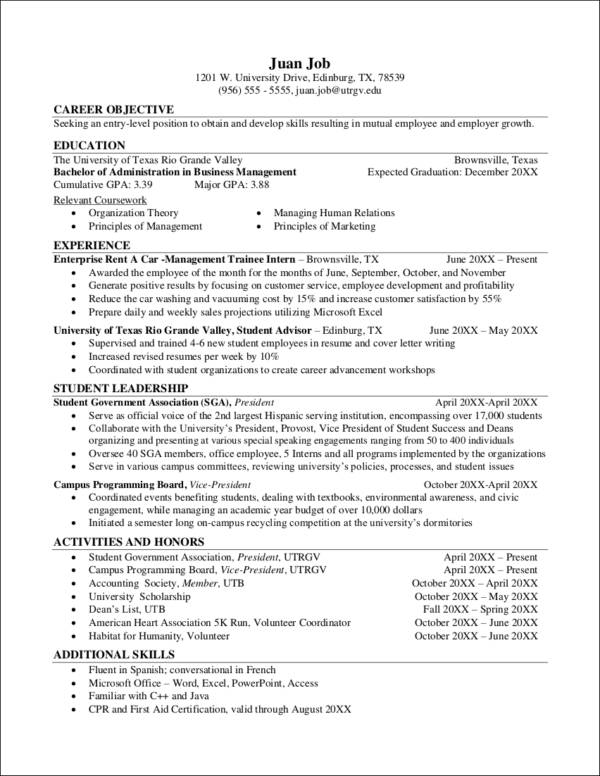 Utrgv Resume Template