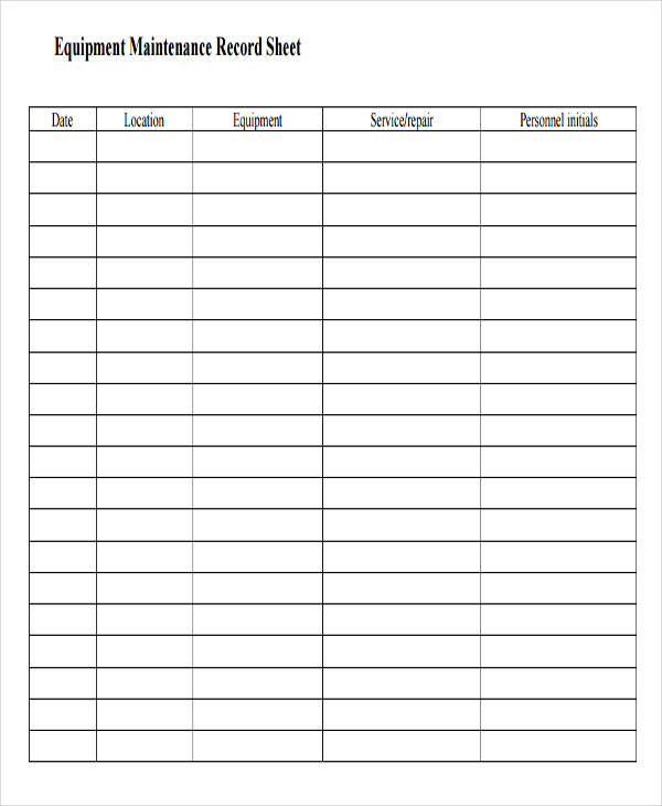 Equipment Maintenance Log Book Excel Templates