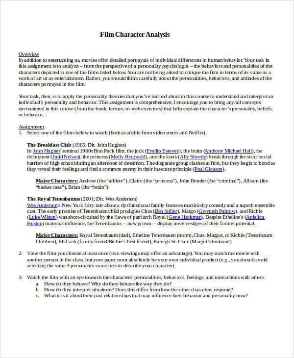 FREE 9 Character Analysis Templates In MS Word PDF