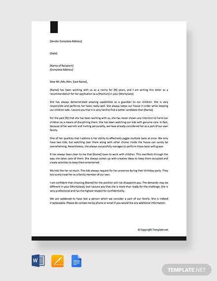 Labace Reference Letter For Live In Nanny