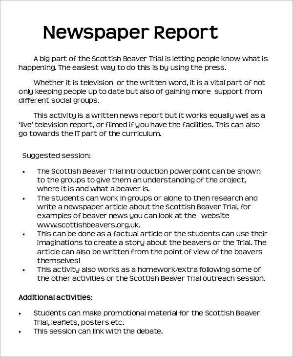 Report Writing Newspaper Report