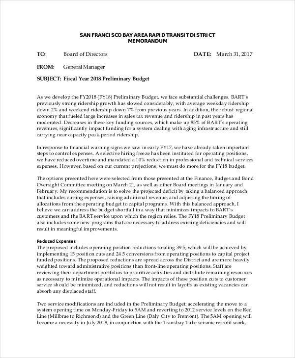 FREE 9 Budget Memo Templates In MS Word PDF FREE 9 Budget Memo Templates In MS Word PDF