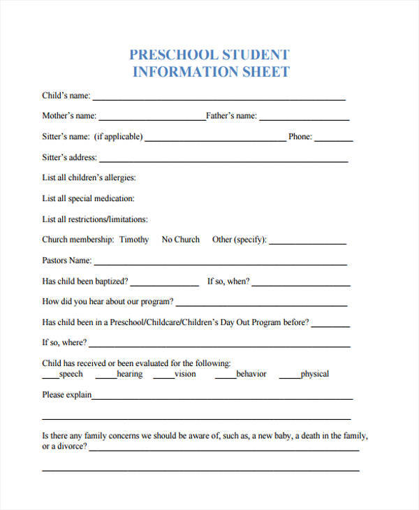 FREE 49 Information Sheet Samples In PDF MS Word