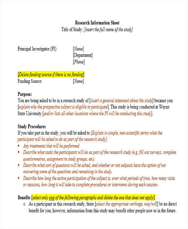 FREE 16 Information Sheet Samples Templates In PDF MS Word