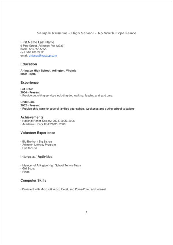 Resume For Teenager First Job No Experience 30 Computer Science 
