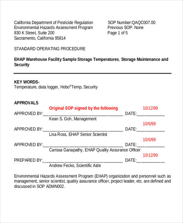 Warehouse Sop Template Word