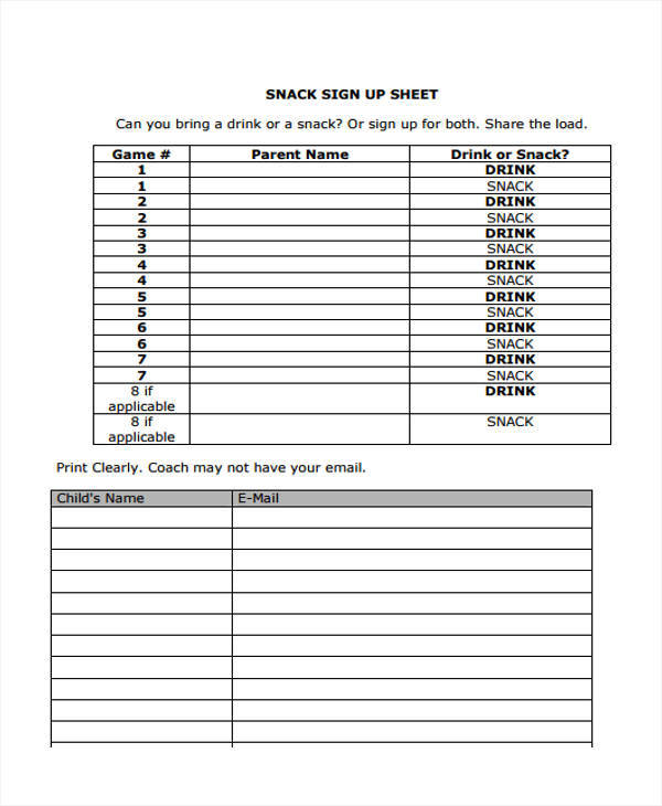 FREE 16 Sign Up Sheet Samples Templates In PDF Excel Google Docs 