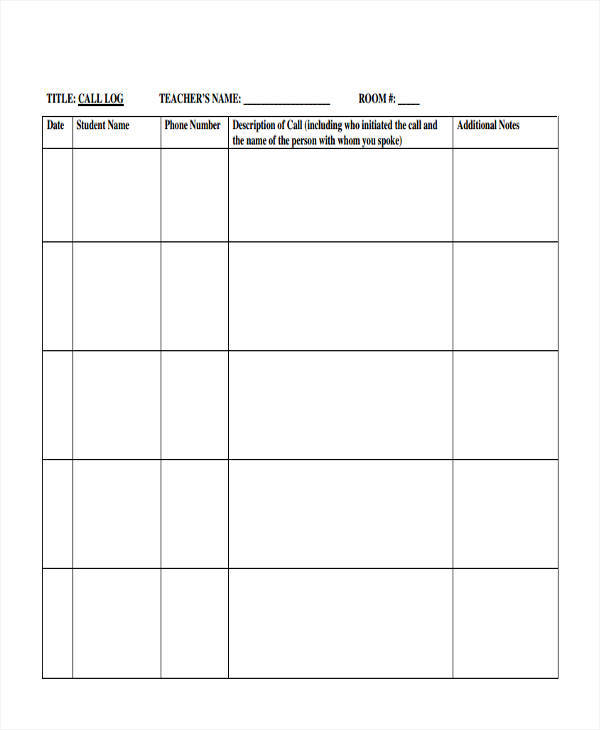 Sample Call Log Sheet
